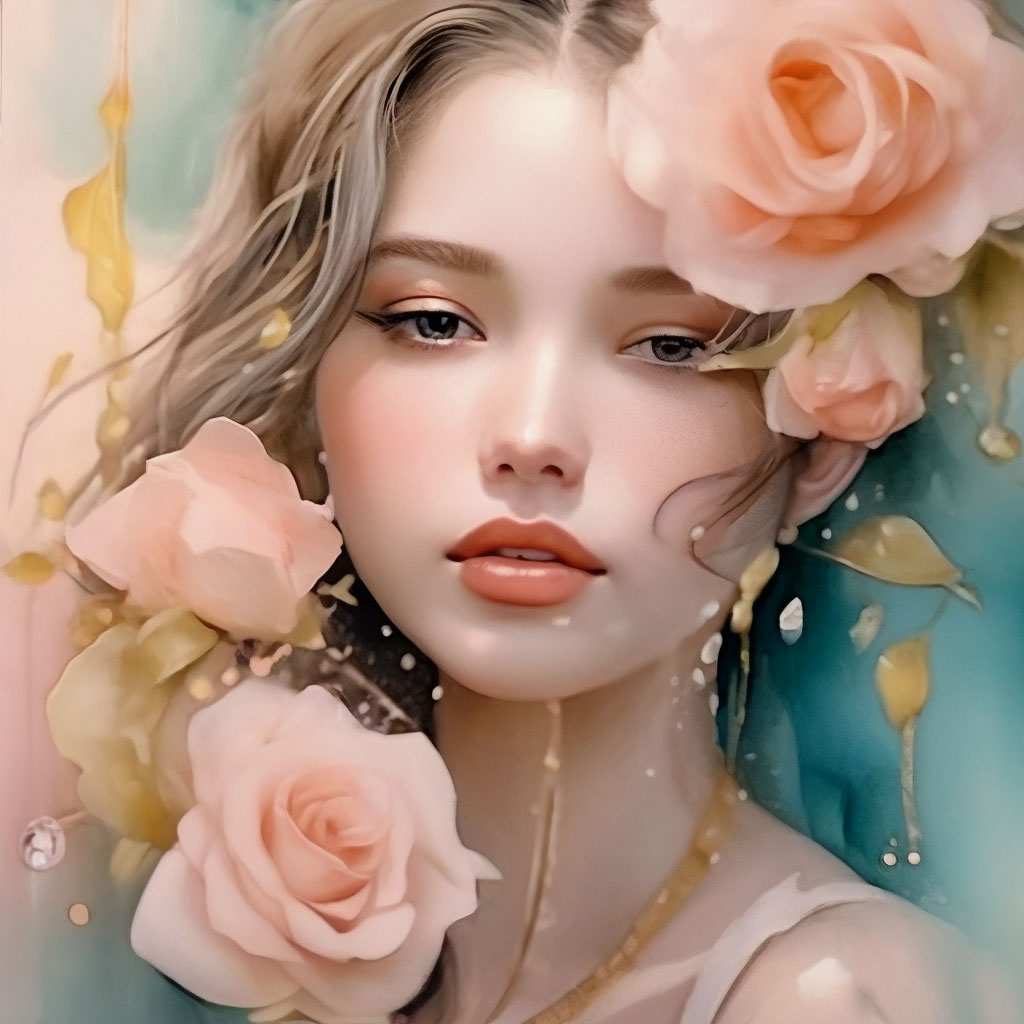 "A gentle mood delicate beautiful girl, silk watercolor, delicate,peach ...