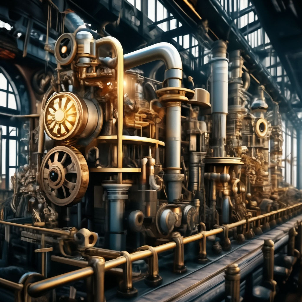 "Complex machine mechanism factory steampunk factory high detail 3D ...