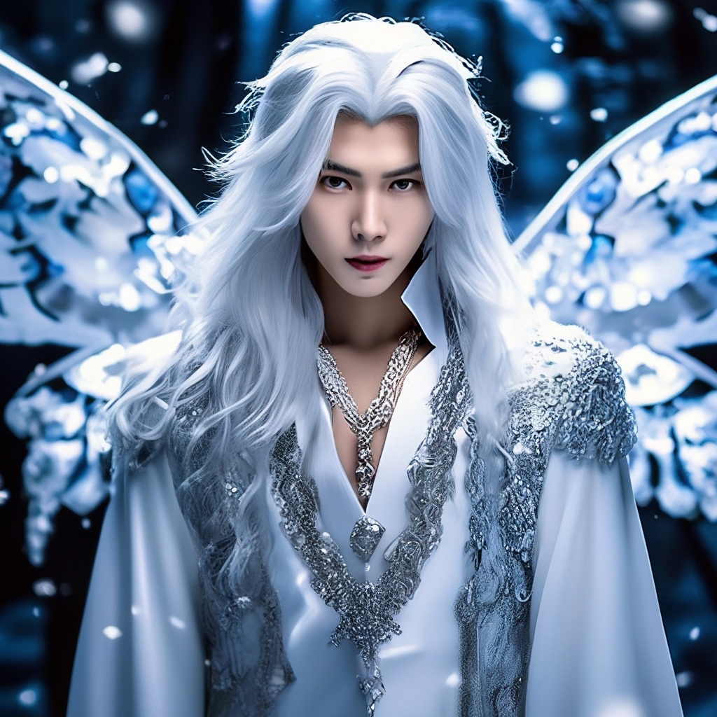 "Professional photography , Guy of Asian appearance , long white hair ...