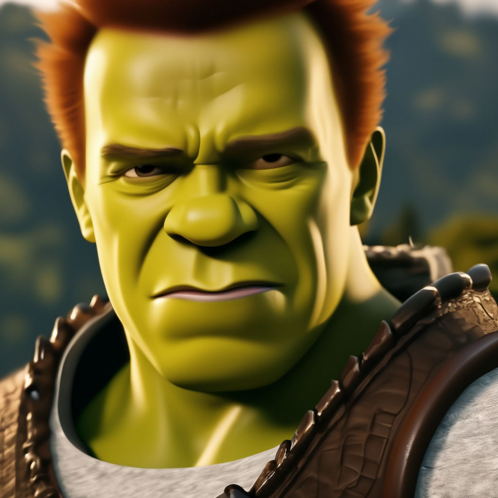 "Schwarzenegger shrek aesthetically pleasing, beautiful, realistic ...