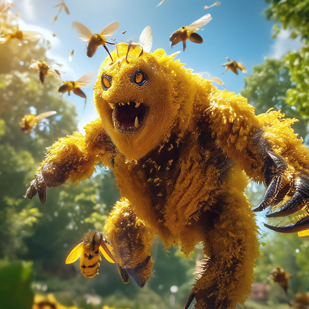"Honey monster, summer background, bees flying in the air ...