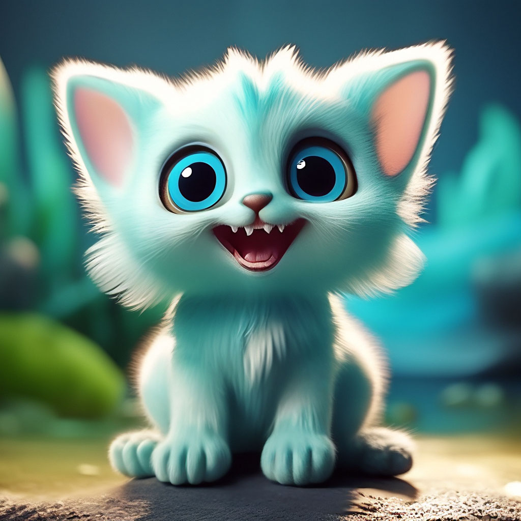 "Creep fluffy funny bug-eyed hybrid:aquamarine+mink+cat, smiling ...