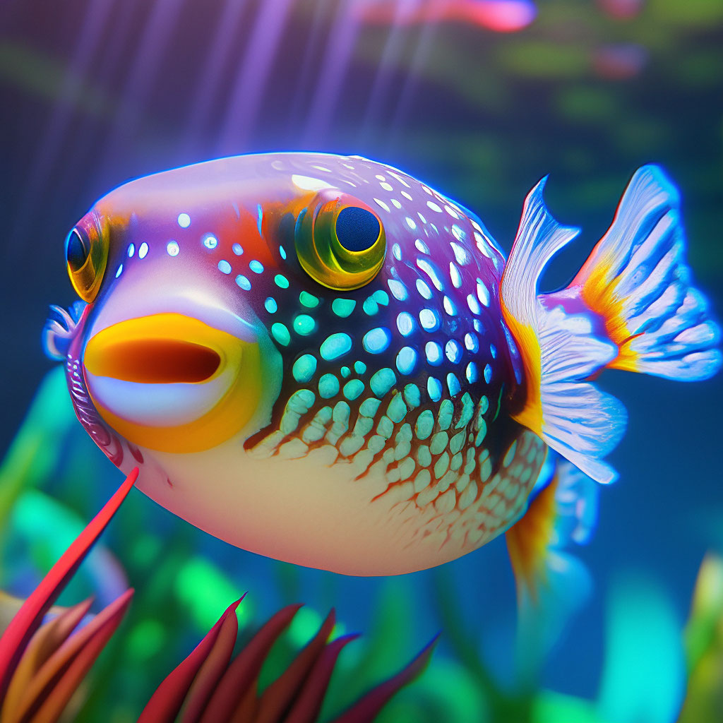 "Puffer fish, high detail, DLSS, realism" — image created in Shedevrum