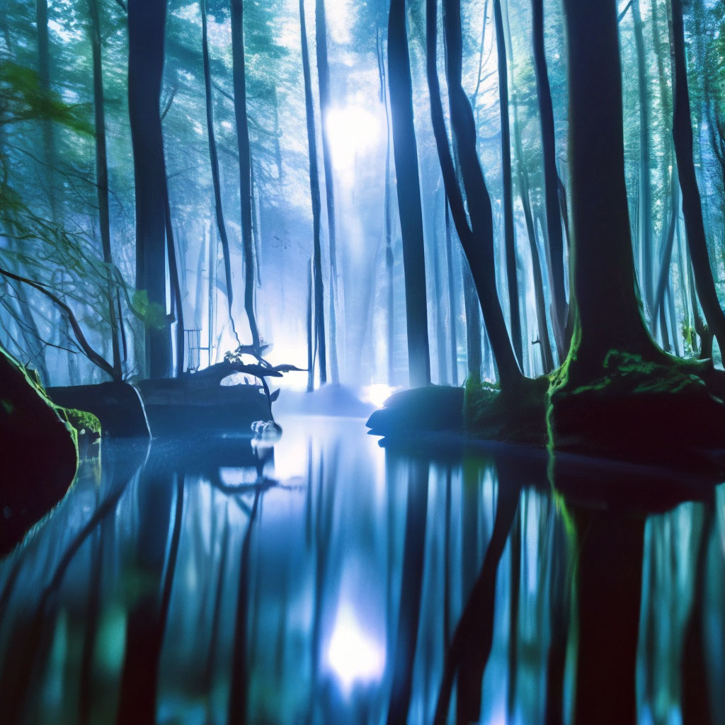 "Ghostly translucent water, forest,, professional photo, aesthetically ...