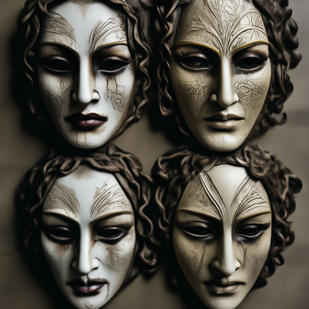 "Faces of friends and masks of enemies" — image created in Shedevrum