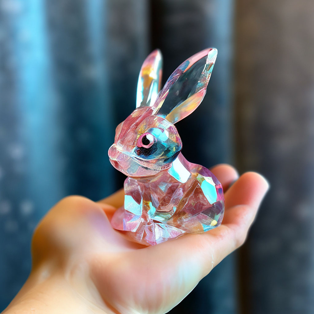 "Crystal bunny in the palm of your hand" — image created in Shedevrum