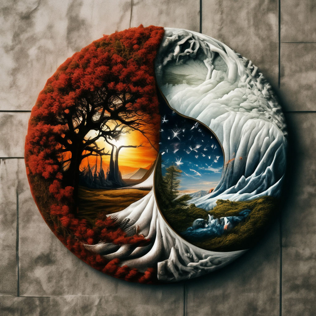"Yin Yang in the form of summer and winter" — image created in Shedevrum