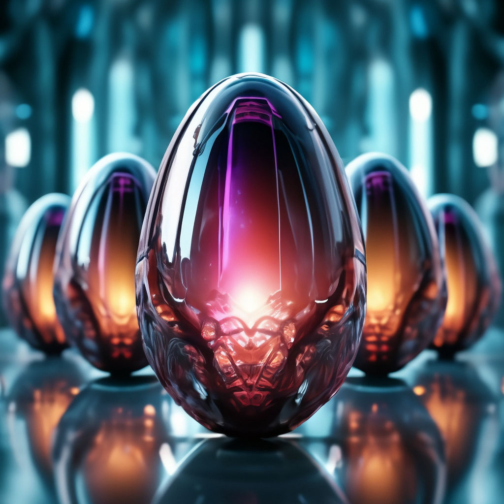 "Alien silhouettes are inside eggs with translucent membranes ...