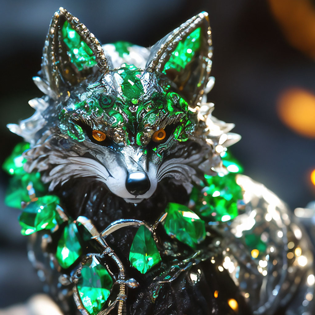 "Magic fox, hyperdetalization, crystal, black, with burning eyes ...