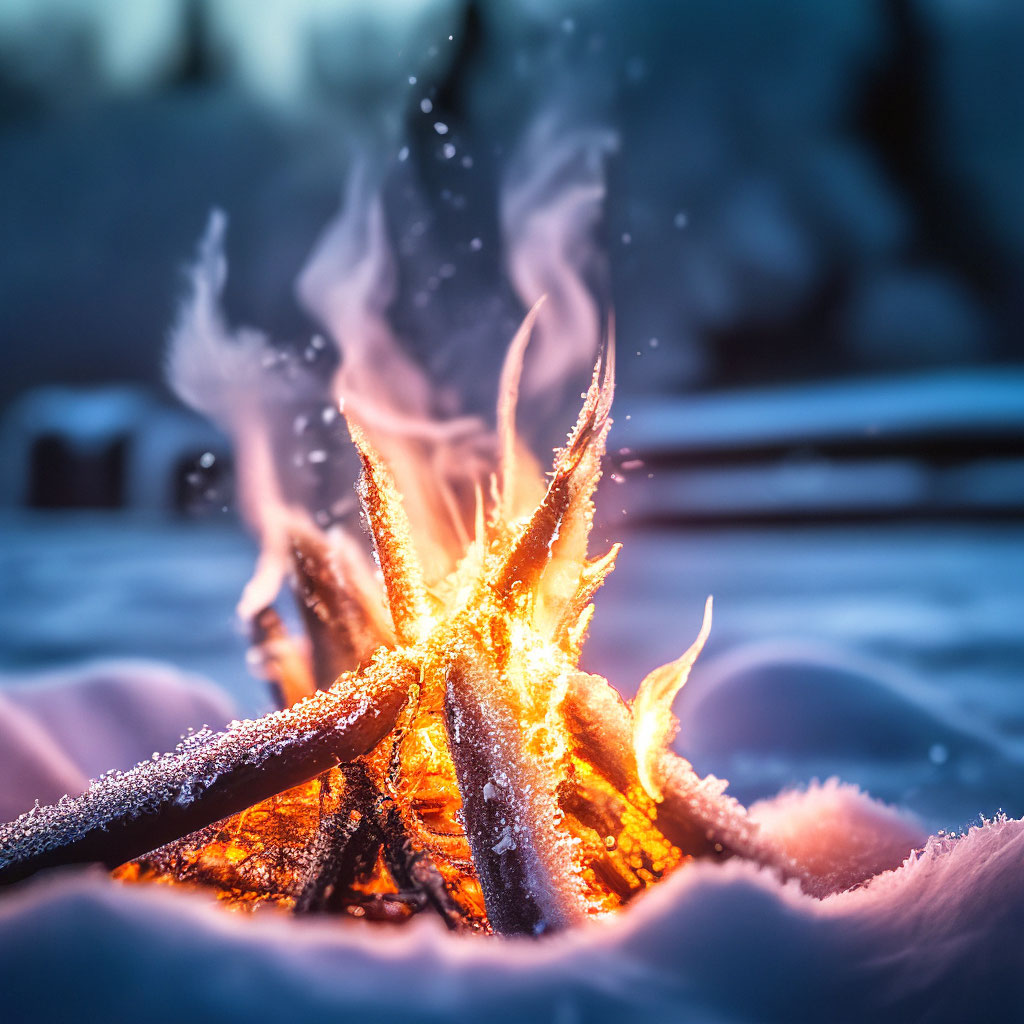 "Icy bonfire flame covered with frost, cold fire at the north pole ...
