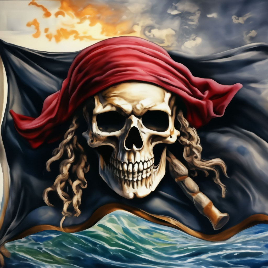 "Pirate fl*ag jolly roger, very detailed, realistic watercolor with ink ...