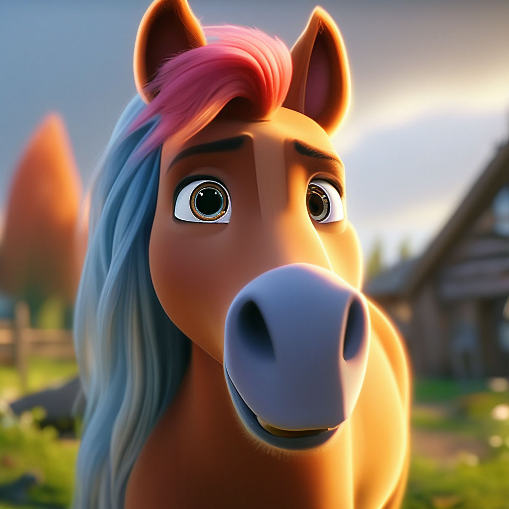 "Pixar, pony , professional photo, 4k, 30mm lens" — image created in ...