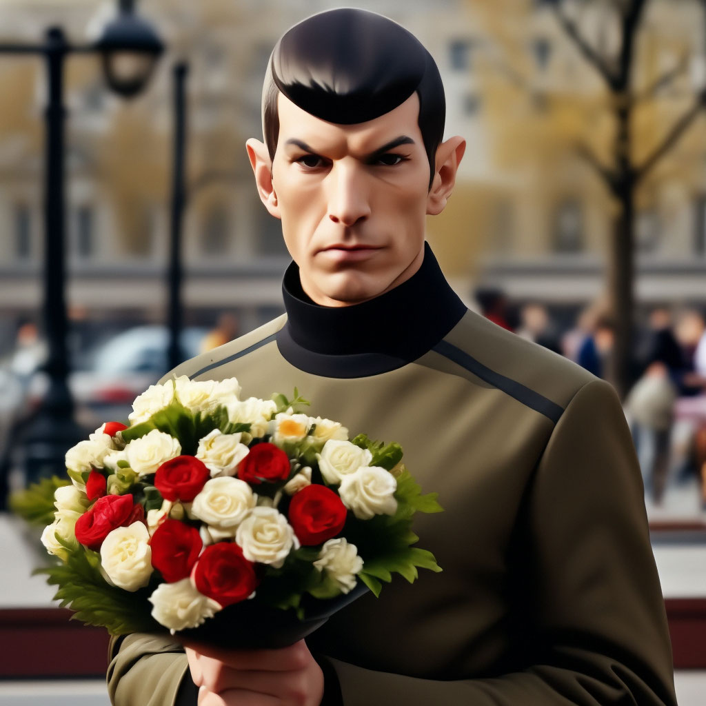 "Mr. Spock on the first date holding a bouquet of flowers on Pushkin ...