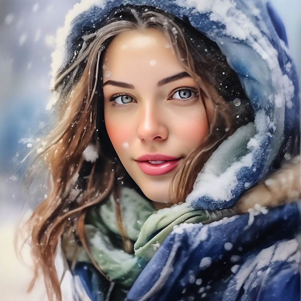 ""Exchange vacation", watercolor wet drawing, close-up, winter ...
