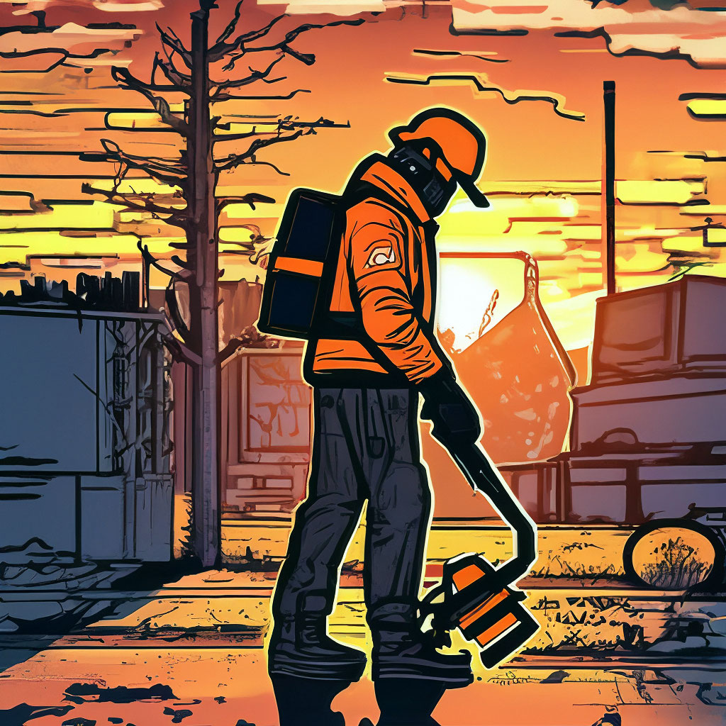 "In the style of a comic book, draw a stihl ts800 gasoline cutter ...