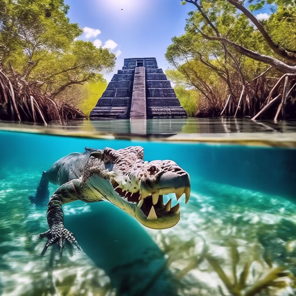 "🪶 Ancient Mayan pyramid mangrove trees are real azure shallow water ...