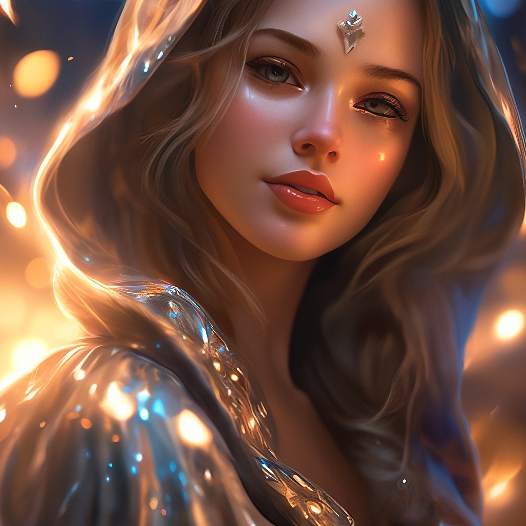 "Beautiful girl, clothes made of sparkling haze, focus on the face ...