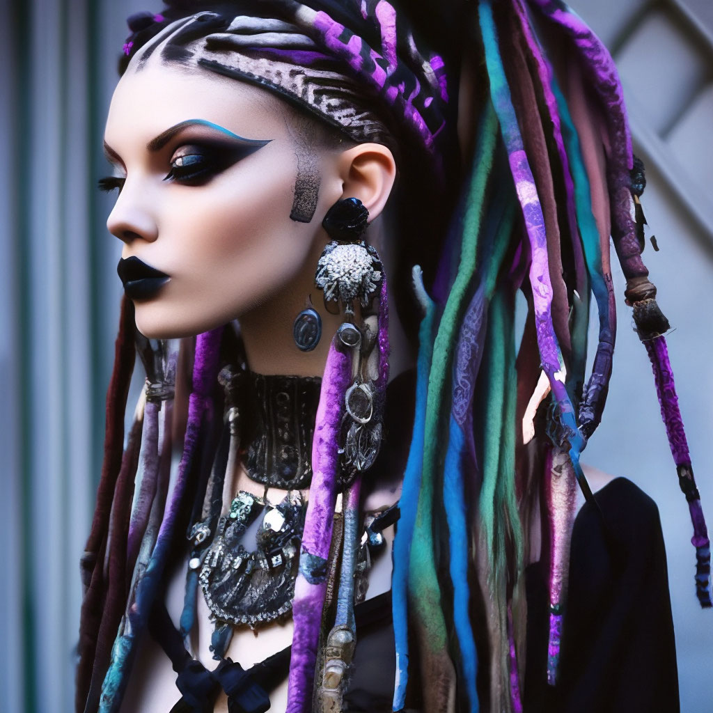 "Vogue model, goth & modern dark fashion, mixed hair in the style of ...