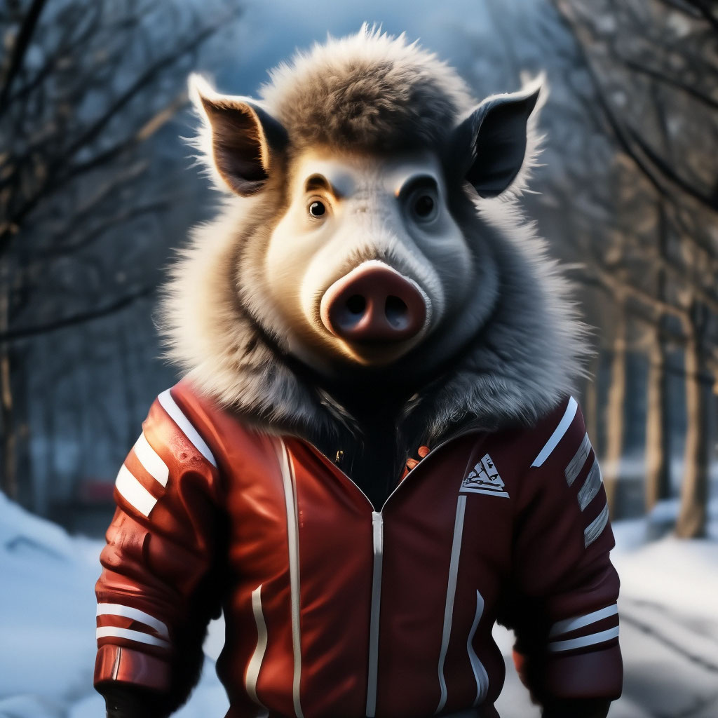 "Kabanchik is a clear kid a wild boar in a fur hat with earflaps and an ...