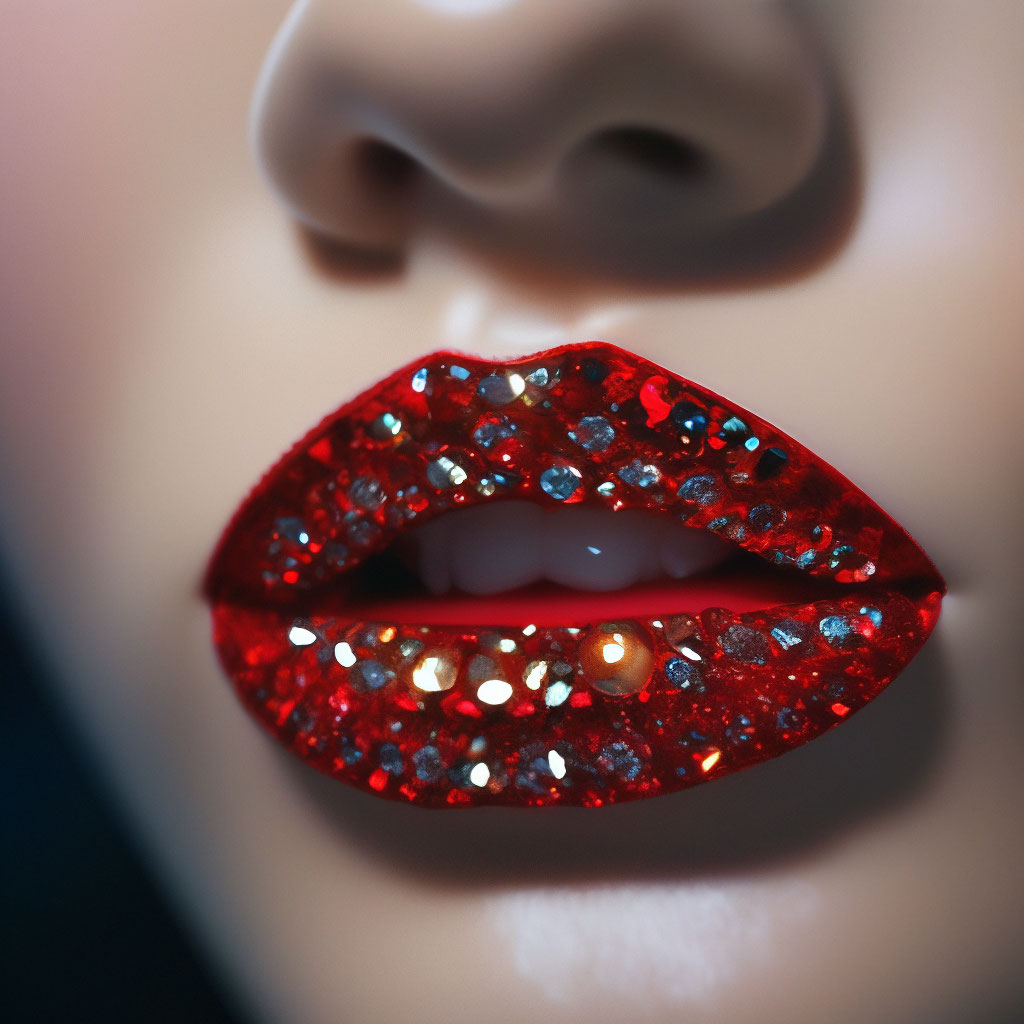 "Macro shooting girl perfect facial features, lips encrusted with red ...