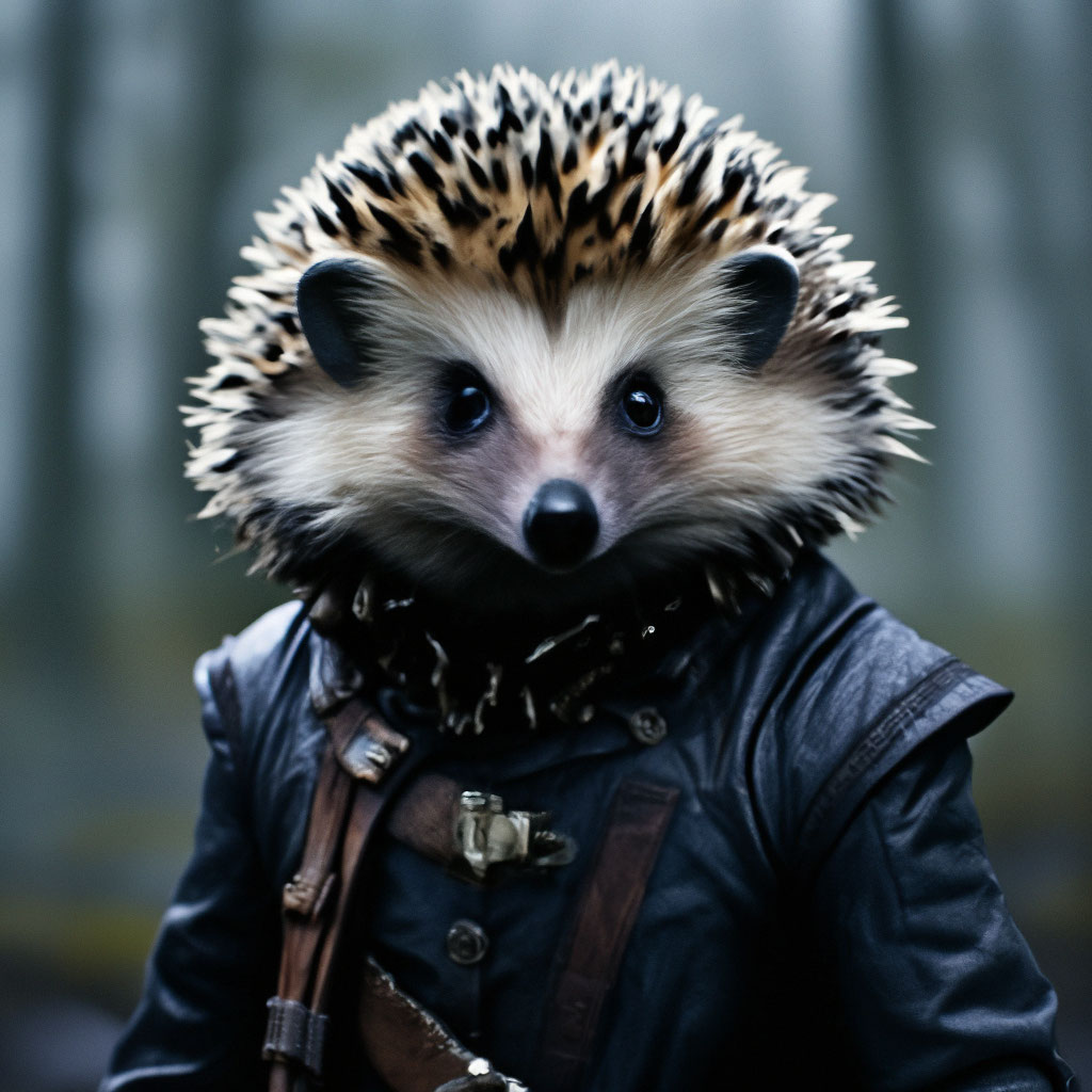 "An anthropomorphic hedgehog in a very strong fog. The hedgehog is ...