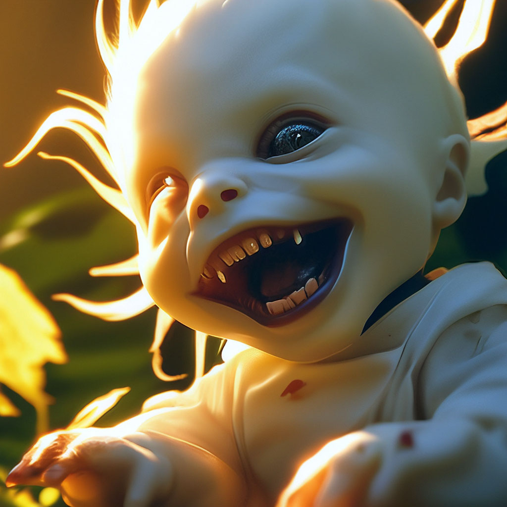 "Zombie albino baby laughs" — image created in Shedevrum