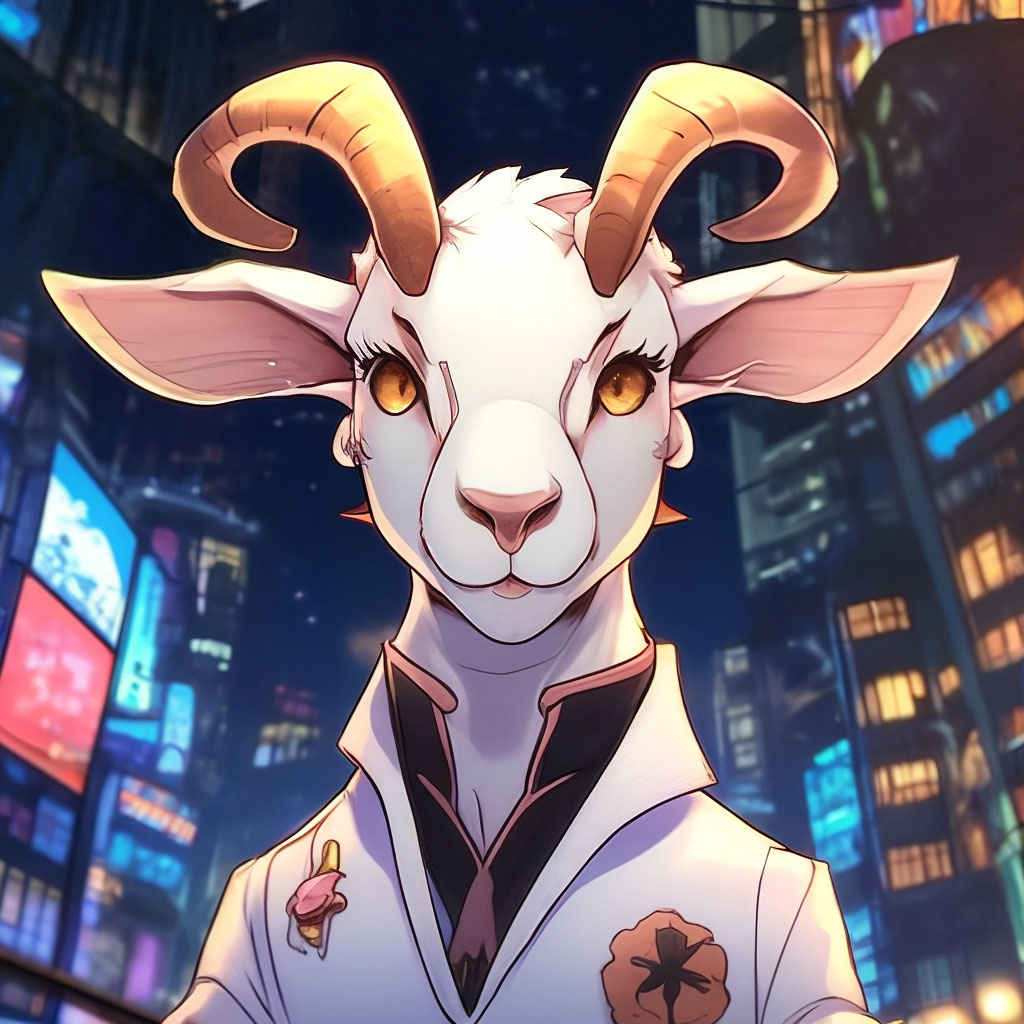 "An anime-style goat" — image created in Shedevrum