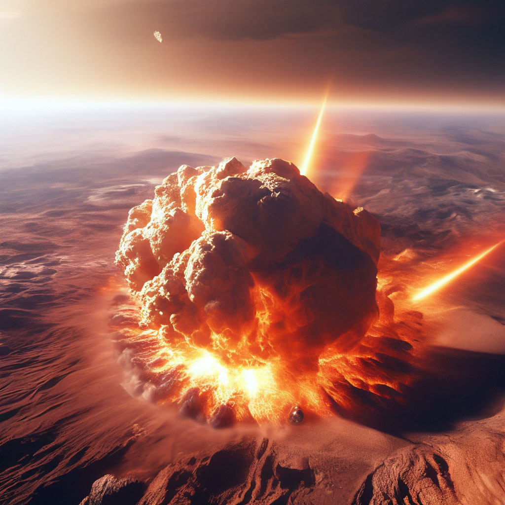 "Global explosion, disaster on Mars, aesthetically pleasing, beautiful ...