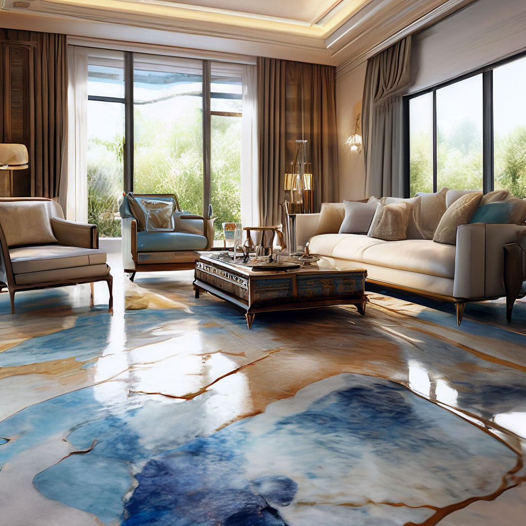 "Photorealism living room with quartz-venil floor covering tricolor ...