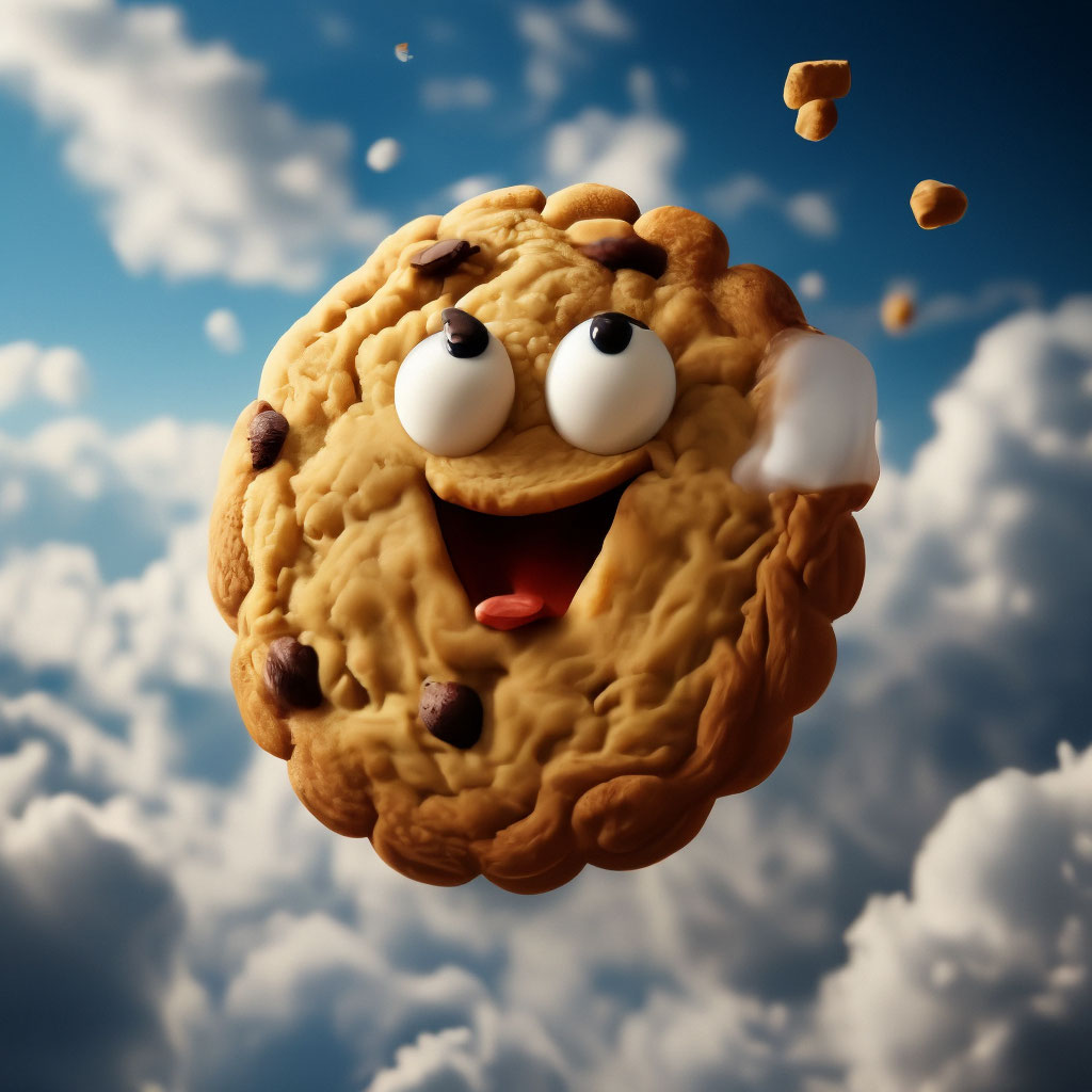 "Cookie flies in the clouds eats clouds professional photo" — image ...