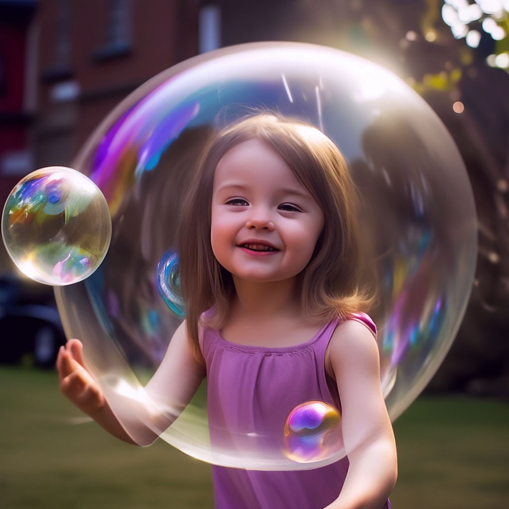 "The girl got stuck in a soap bubble" — image created in Shedevrum