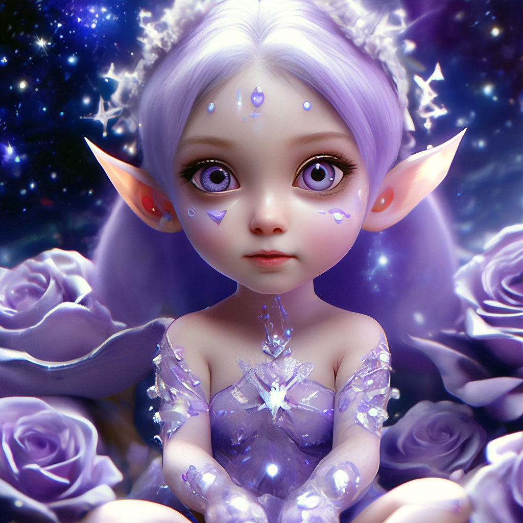 "Surrealism, cute little elf girl sitting on a white rose, consists of ...
