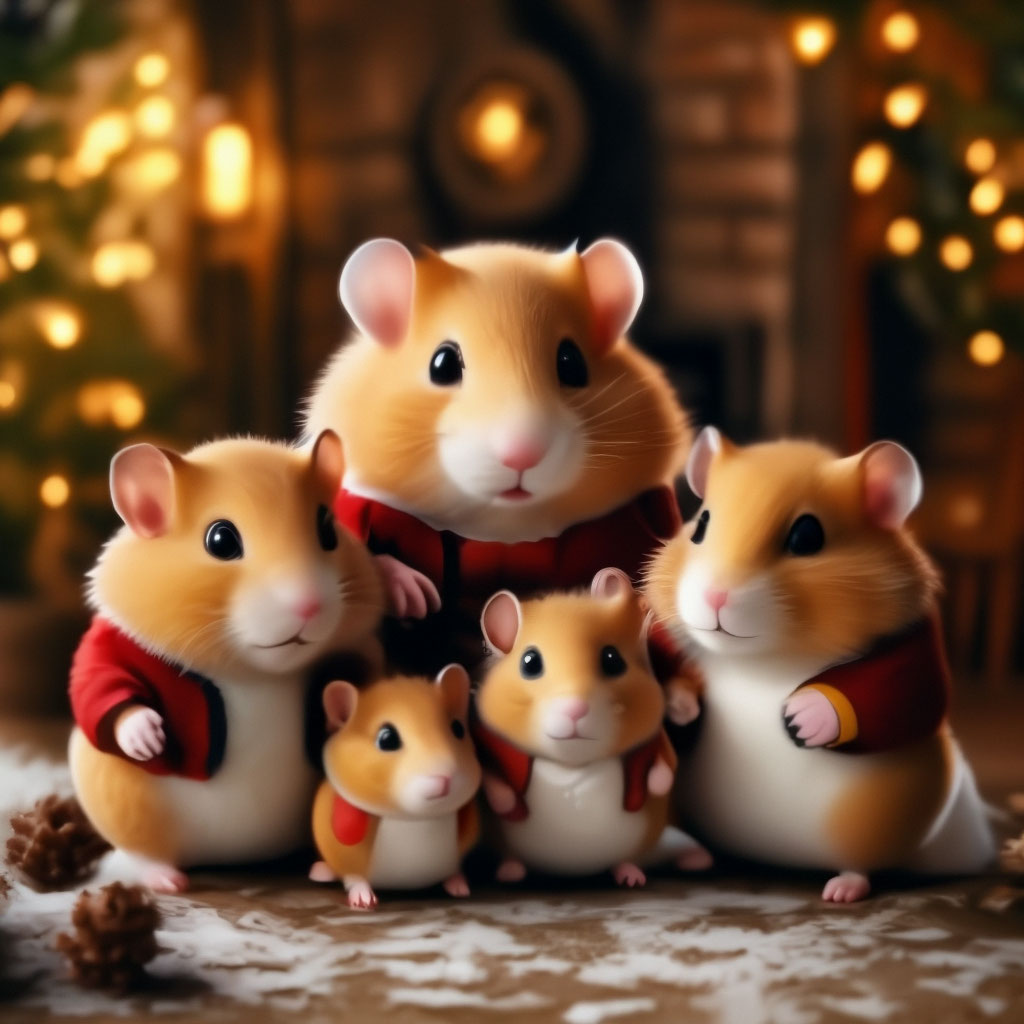 "Friendly, cute family of 5 hamsters, cozy house, preparation for the ...