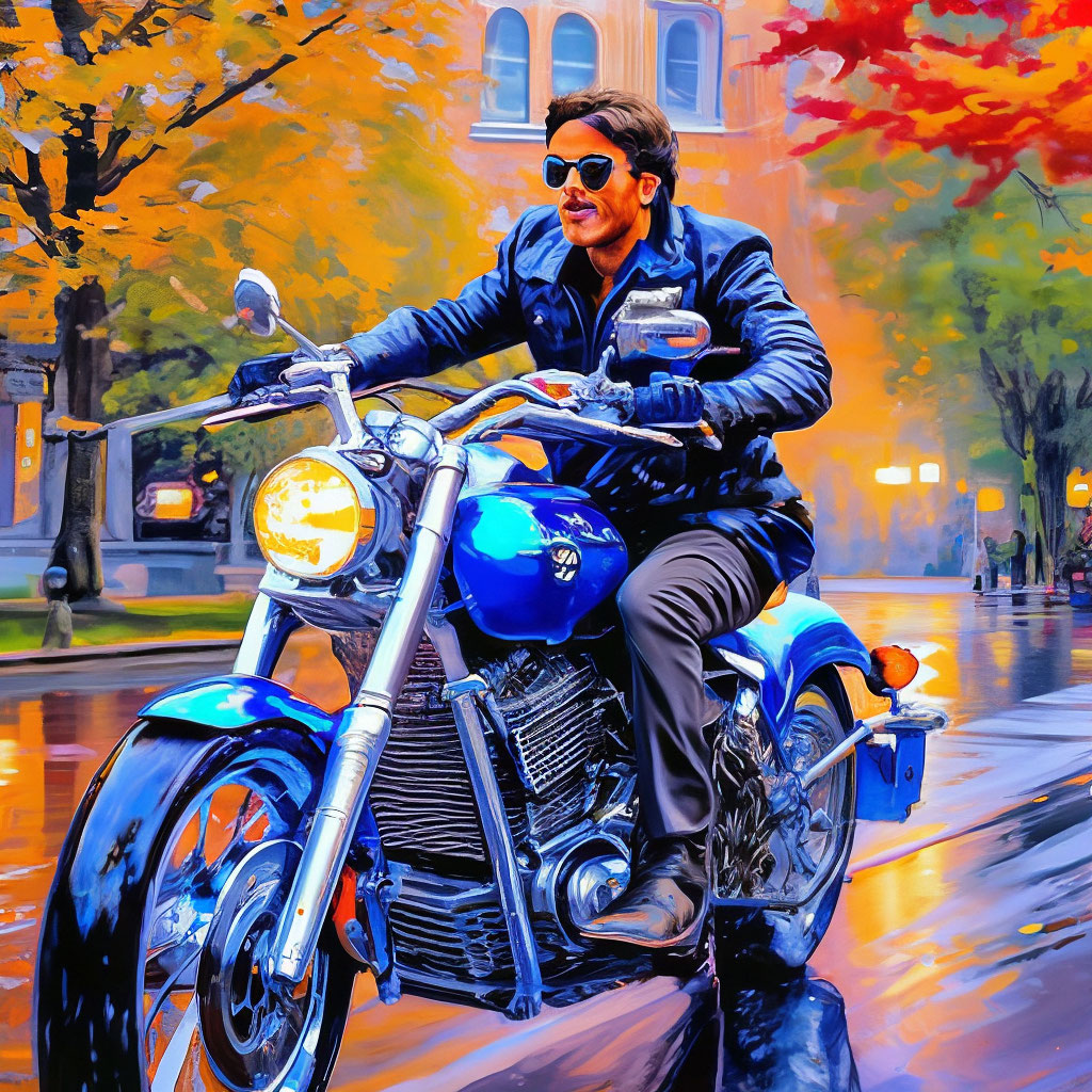 "Hyperrealism. Bristol blue metallic motorcycle chopper bile 2023 ...