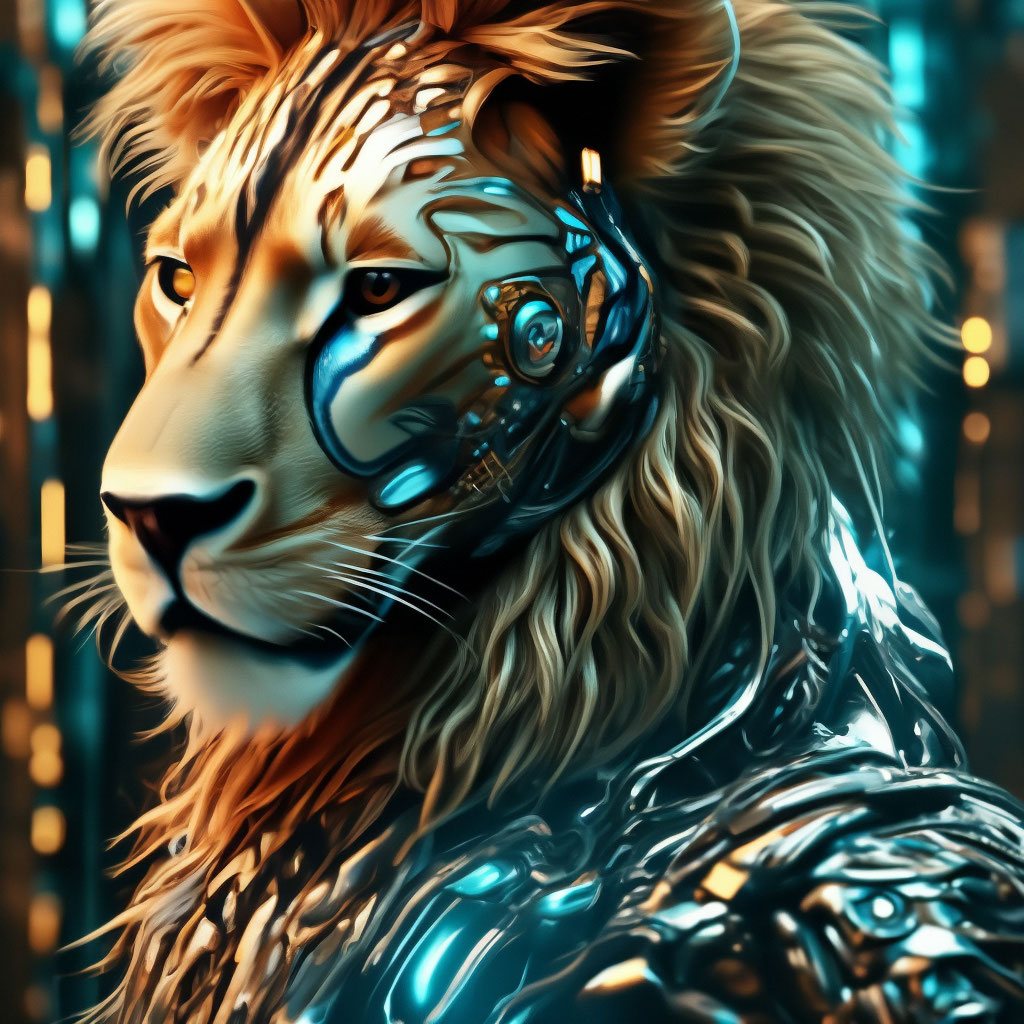 "Neuro glitch hyper surrealism full-length lion Neo-gothic ghosts X-ray ...