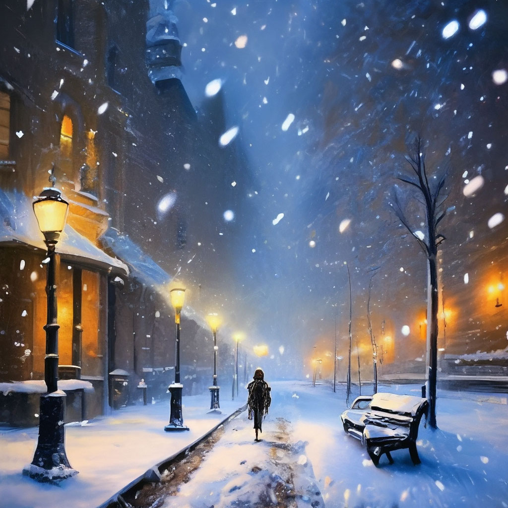 "The snow is falling quietly" — image created in Shedevrum
