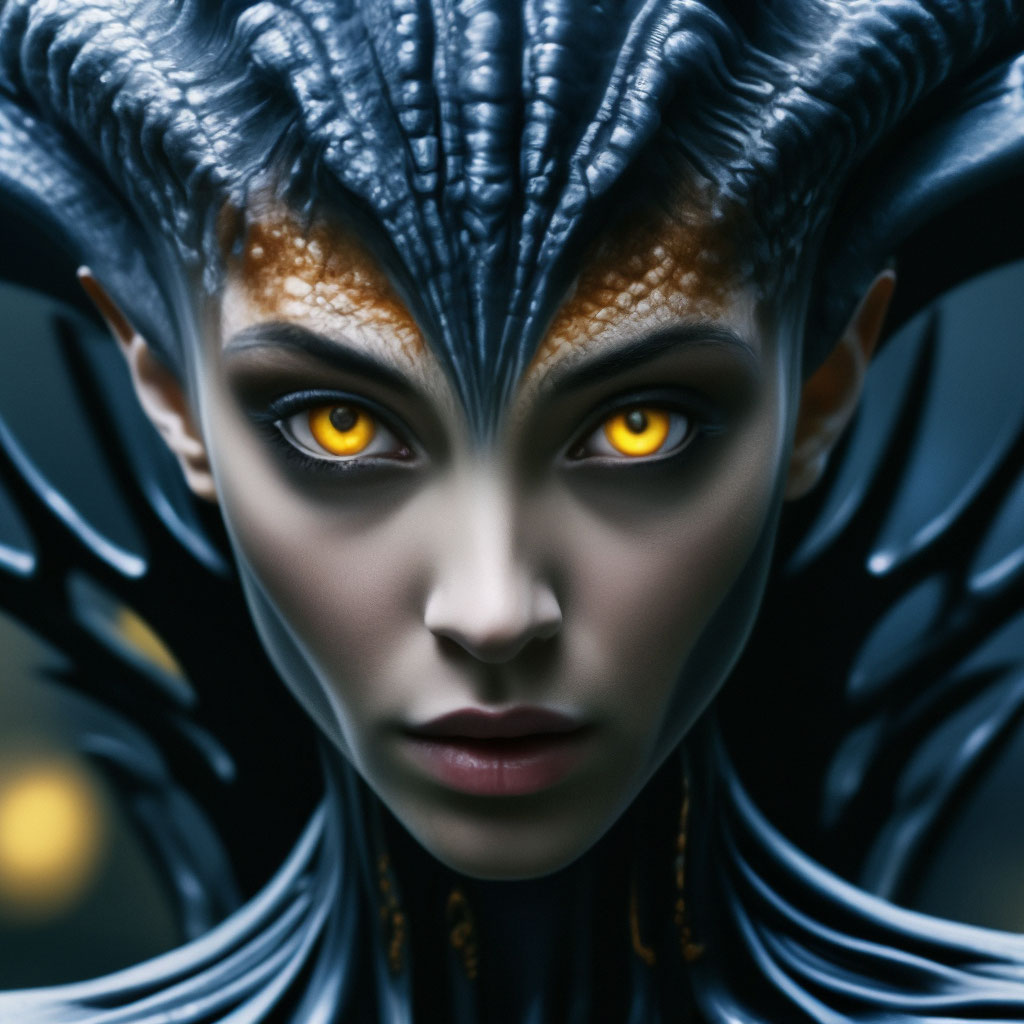 "Hyperrealism, surrealism, a beautiful alien girl alien close-up with ...