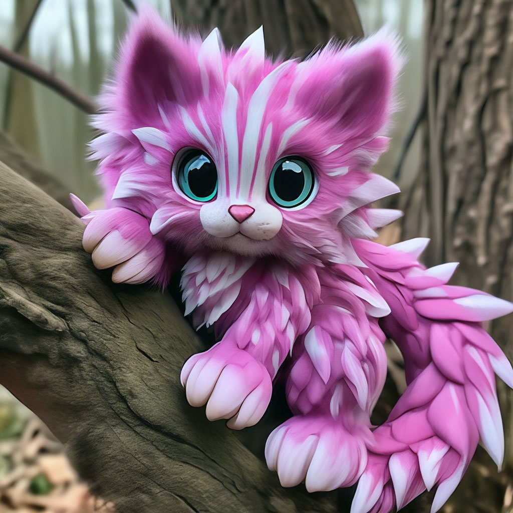 "Cute realistic fluffy cat 🐈 in the form of a small dragon🐉 , lots of ...