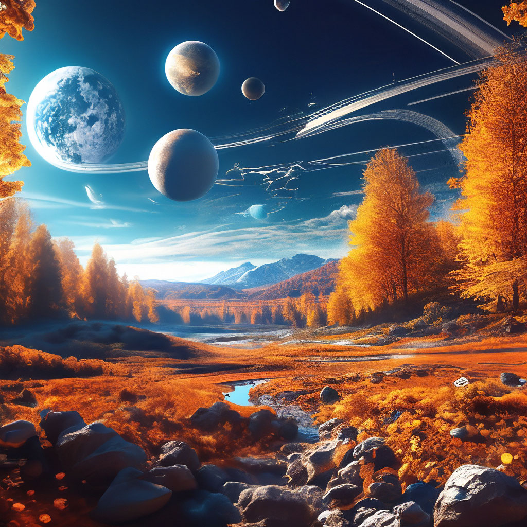 "Autumn landscape 🍁 autumn, beautiful landscape, moon and planets in ...