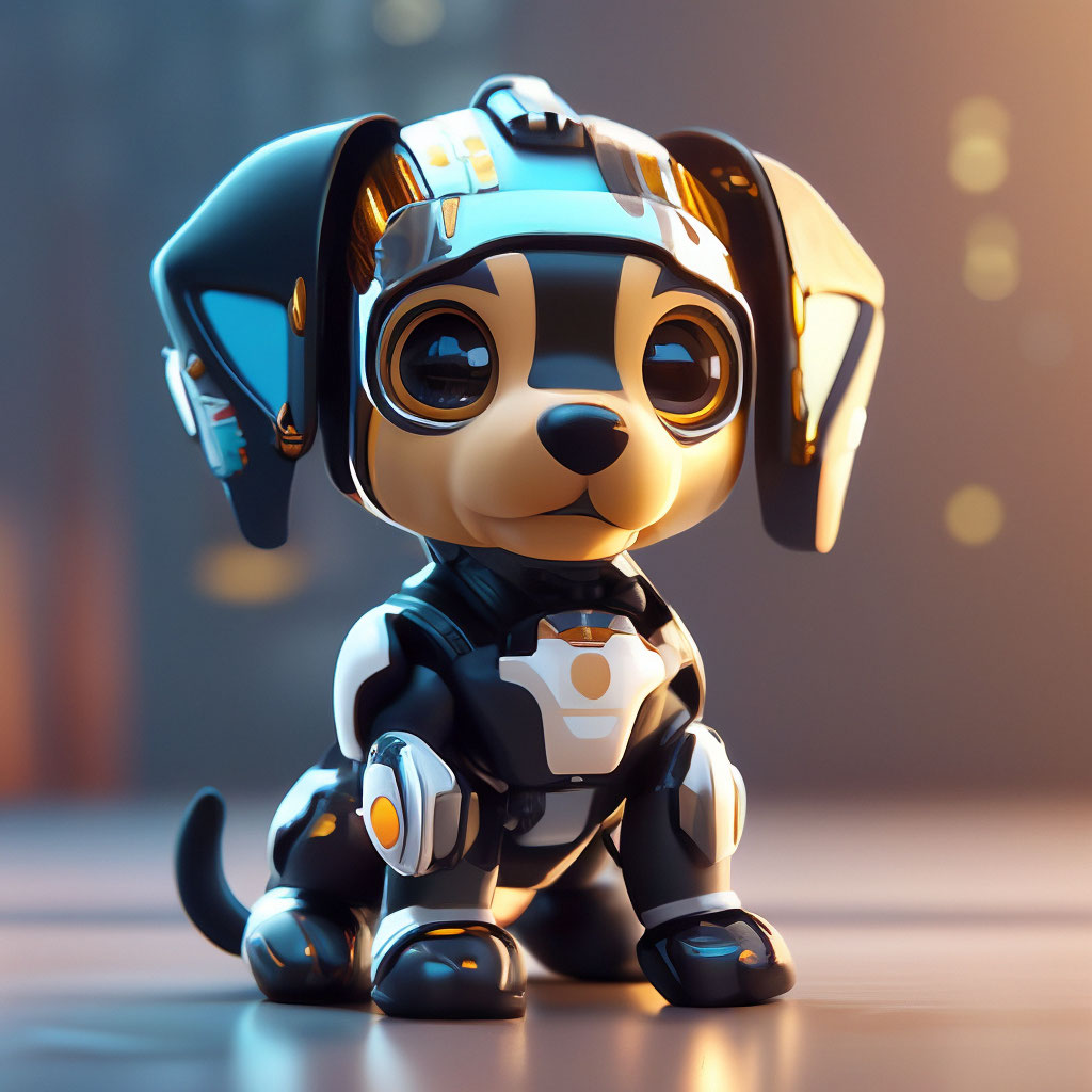 "Cute little black robo-dog,chibi, professional photo, realistic ...
