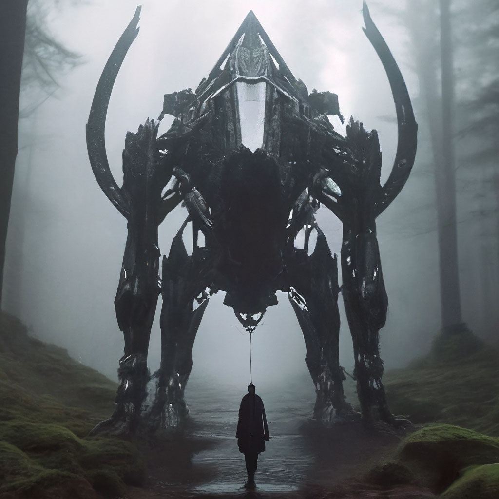 "A beastly mechanoid" — image created in Shedevrum