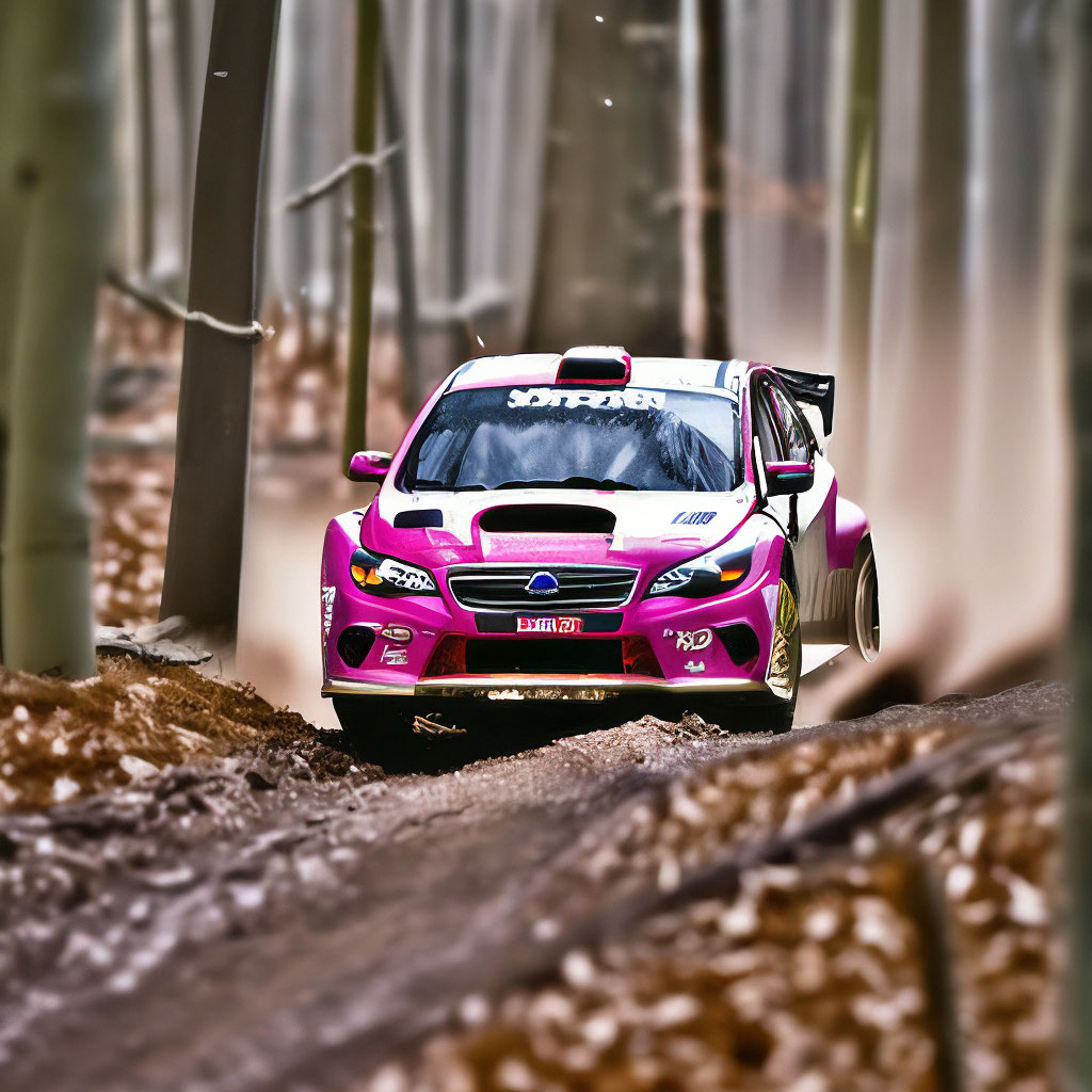 "Pink, subaru impreza WRX STI 2008 rally, in the woods" — image created ...
