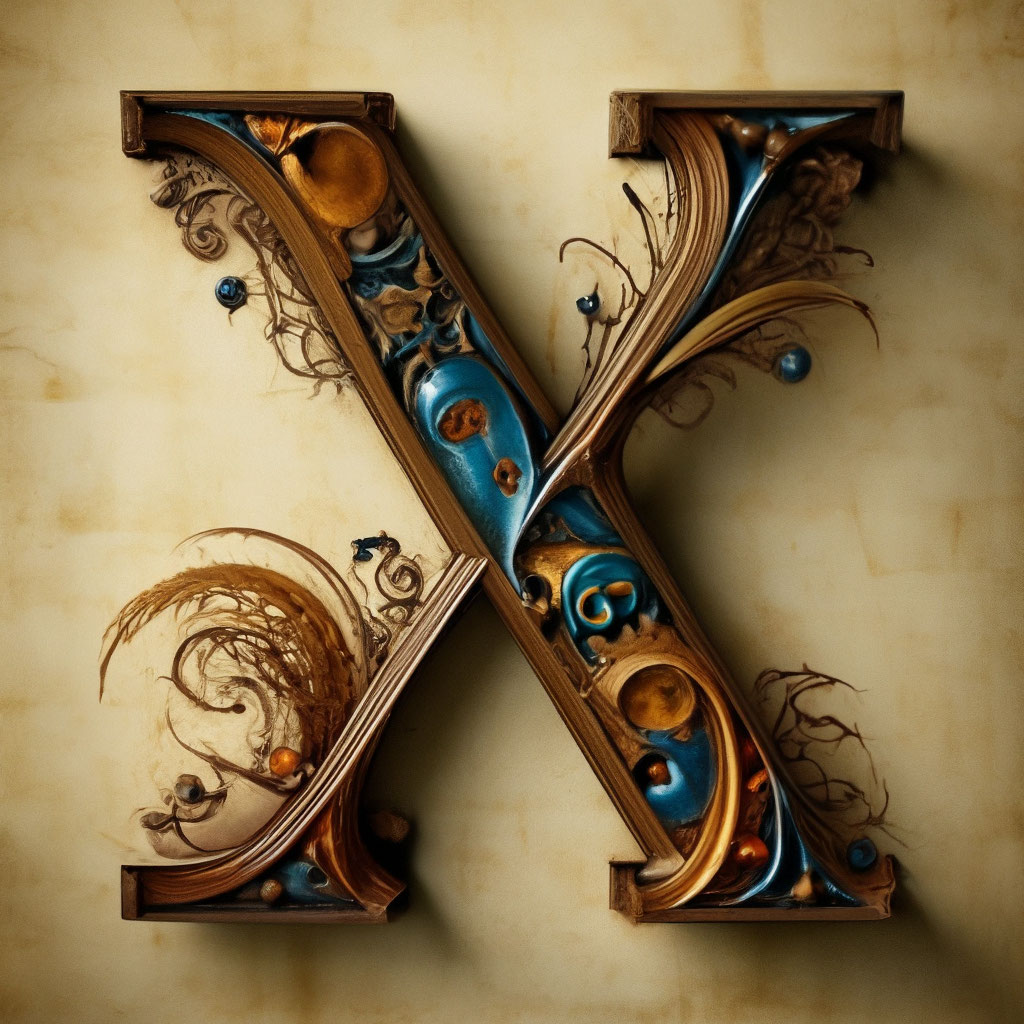 "Funny letter “X” in the style of da Vinchi's creativity on canvas ...