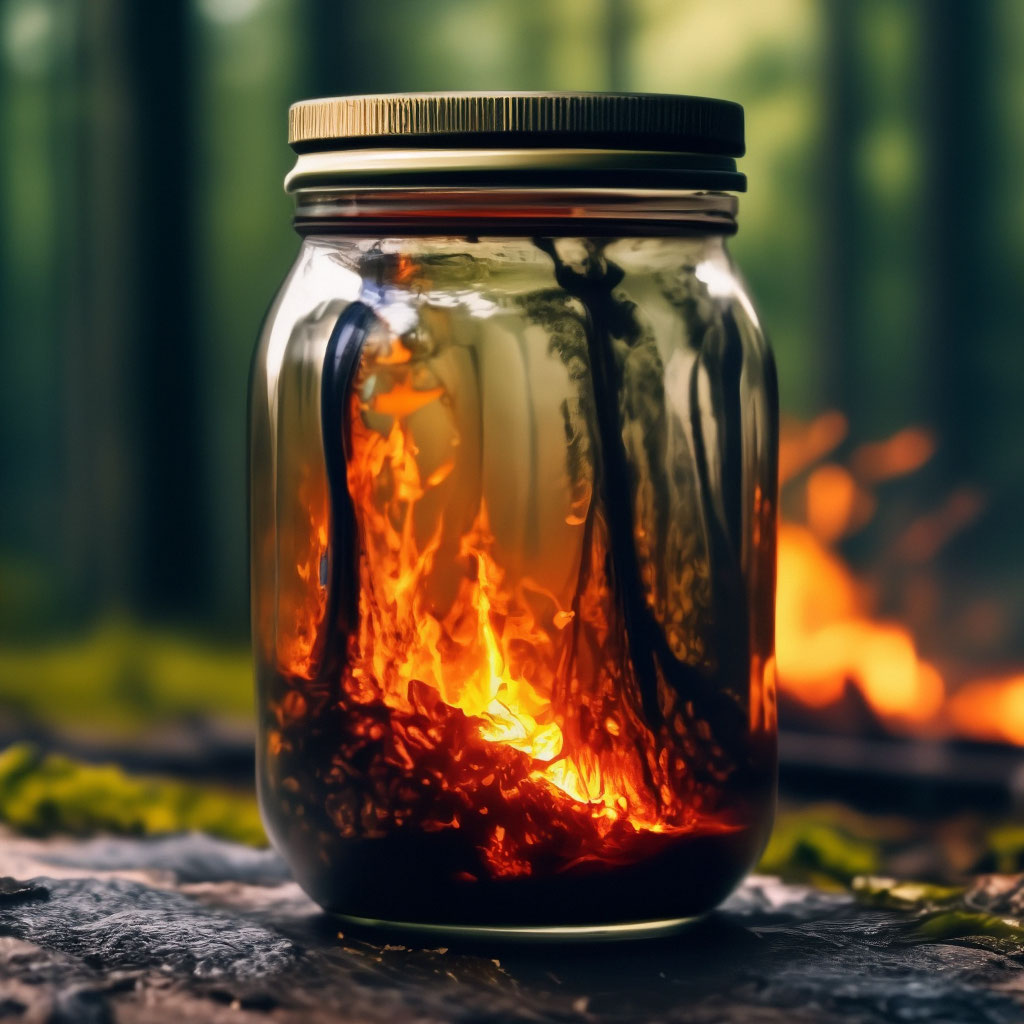 "Forest fire in a glass jar" — image created in Shedevrum