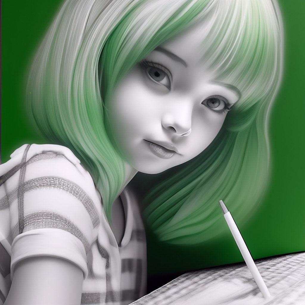 "2D paper two-dimensional girl, body and face consisting of a notebook ...