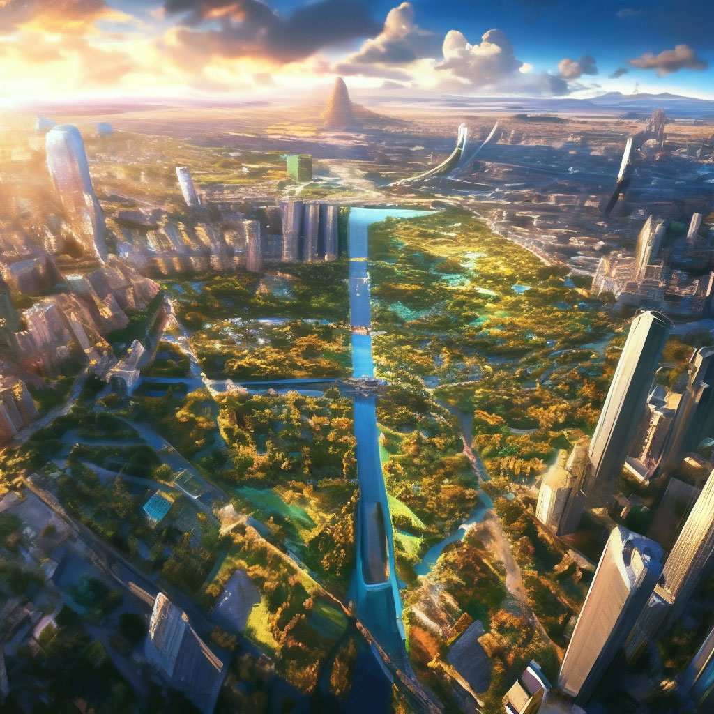 "From a bird's-eye view, a stunning view of the city drowning in midday ...