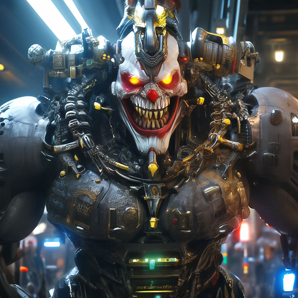" juggernaut clown cyborg,more details,deepblack,in full growth,evil ...