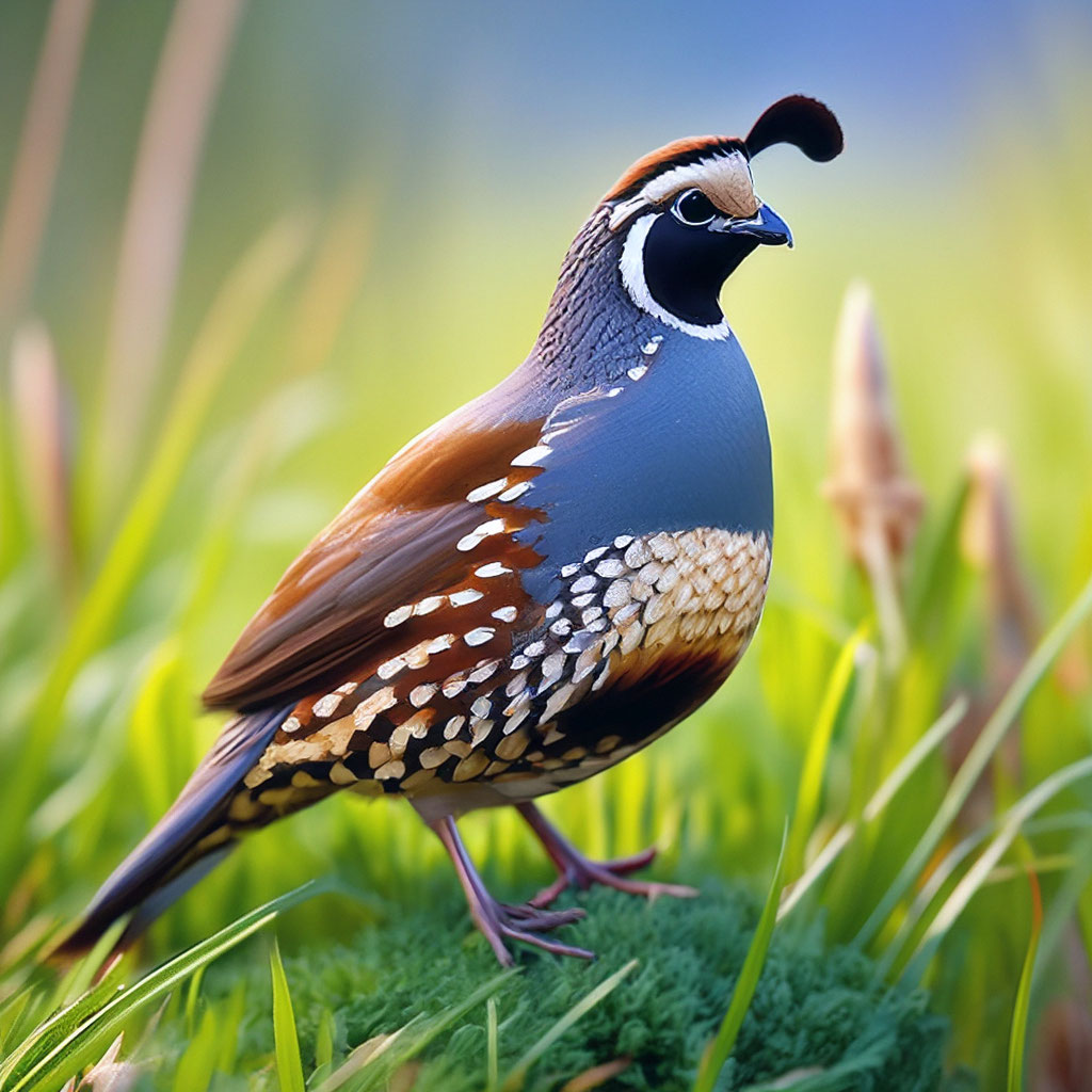 "A very beautiful and realistic quail is sitting on the grass" — image ...