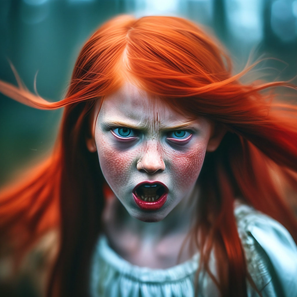 "Scary red-haired girl" — image created in Shedevrum