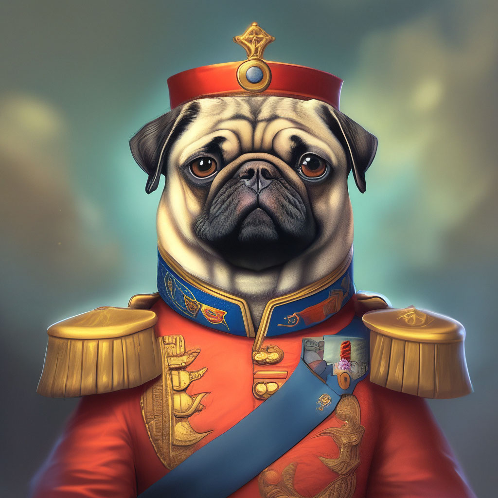 "Pug general" — image created in Shedevrum
